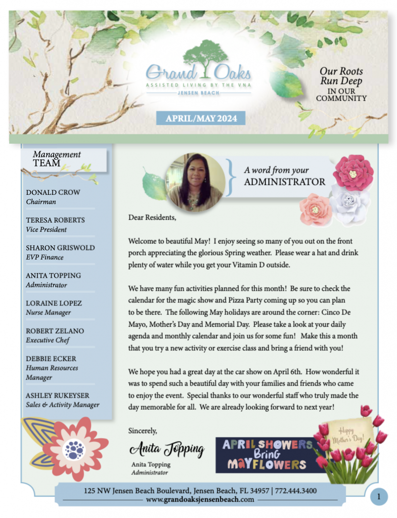 Newsletter | Grand Oaks Jensen Beach | Assisted Living & Memory Care